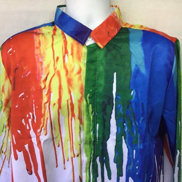 Ding Ge Fu Shi | Shirts | Men Long Sleeve Hidden Button Abstract Shirt ...